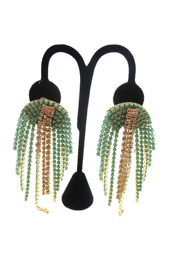 Green Pave Arch Fringe Earrings – shoprodeodrive